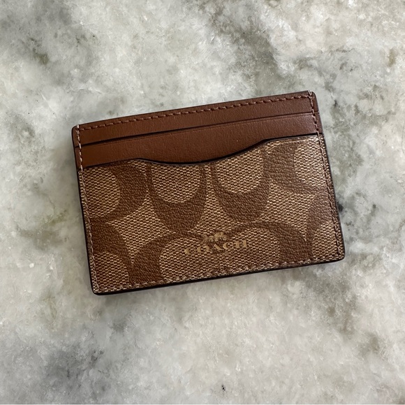 Coach | Bags | Coach Signature Print Card Case Holder With Gold Accent ...